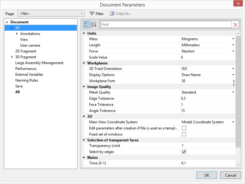 System Fundamentals. Customization > Document Parameters > “3D” Tab